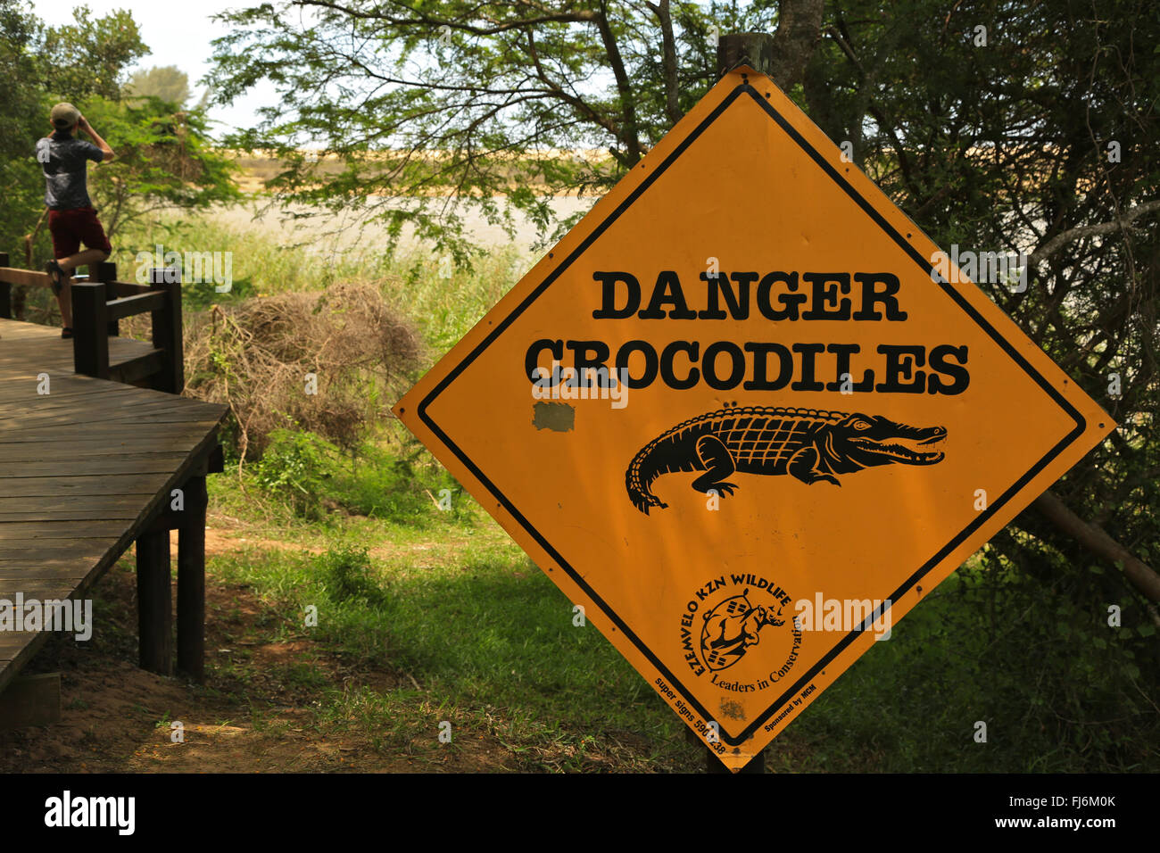 Crocodile warning signs at Saint Lucia, isimangaliso wetlands reserve ...