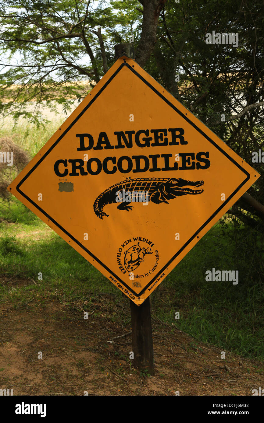 Crocodile warning signs at Saint Lucia, isimangaliso wetlands reserve ...
