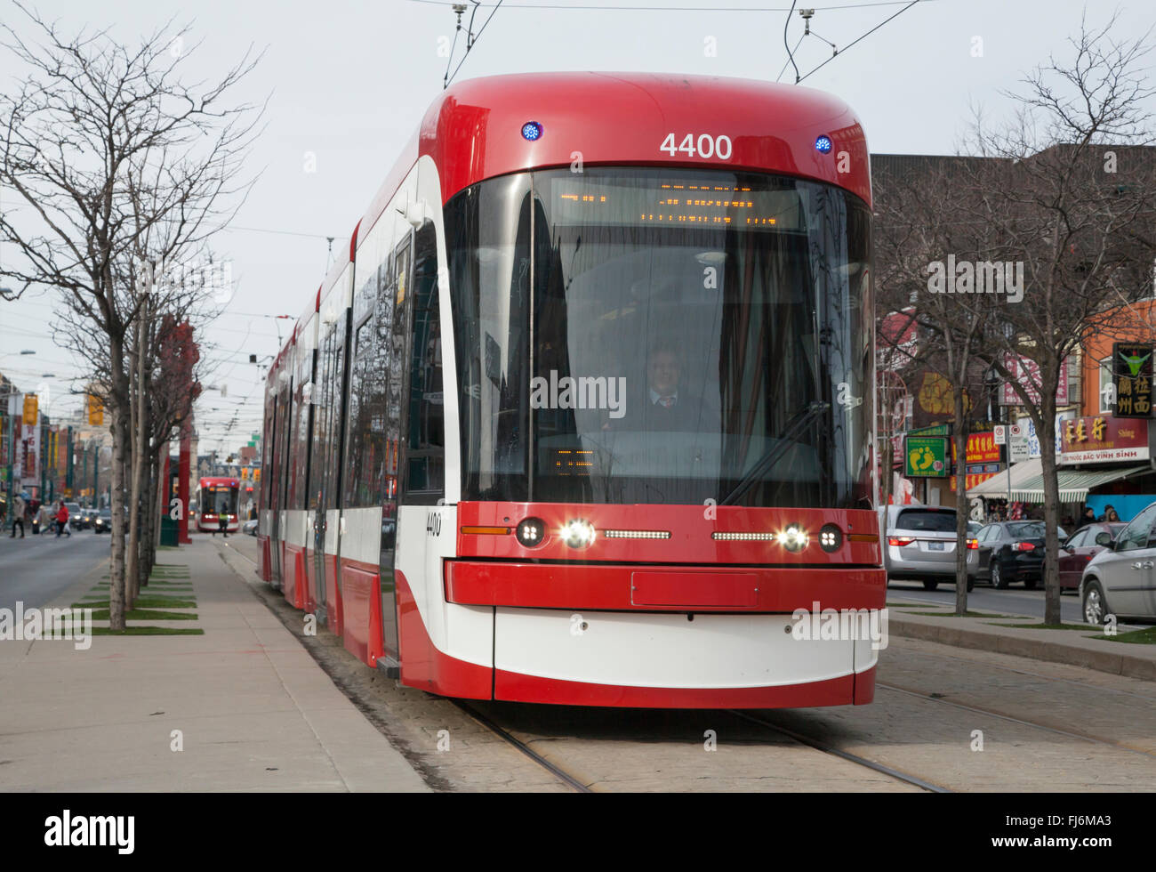 New style street car of the Toronto Transit Commission in downtown ...