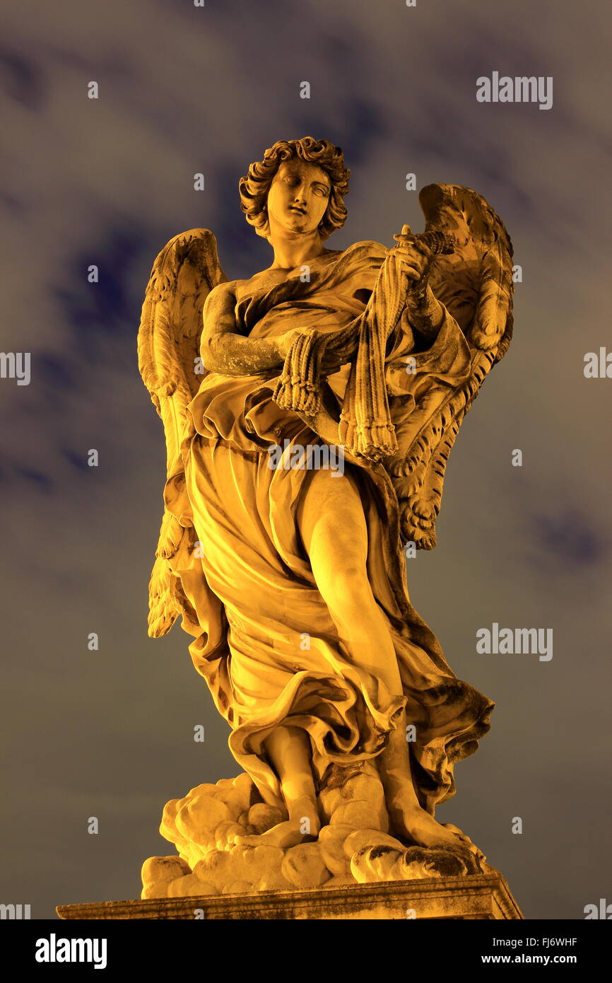 Baroque angel sculpture - Sant' Angelo bridge in Rome, Italy Stock ...