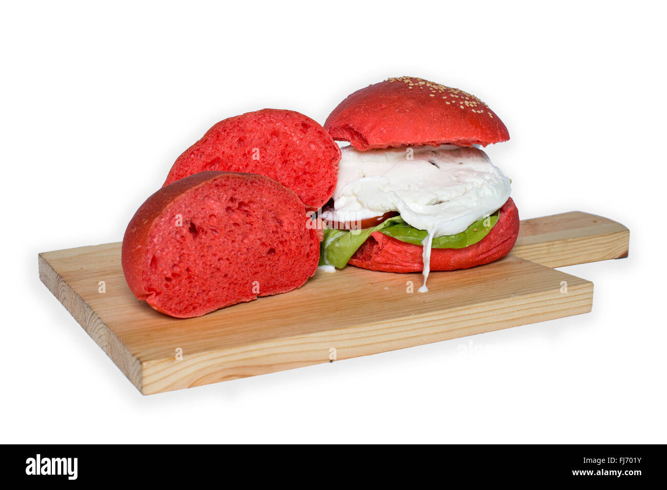 Red sandwich with tomatoes, mozzarella and salad Stock Photo - Alamy