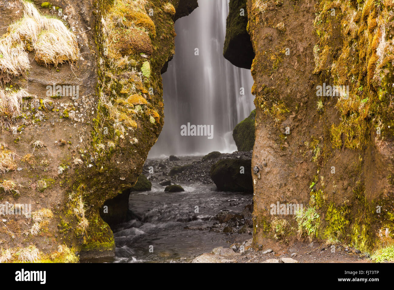 hidden waterfall iceland Stock Photo - Alamy