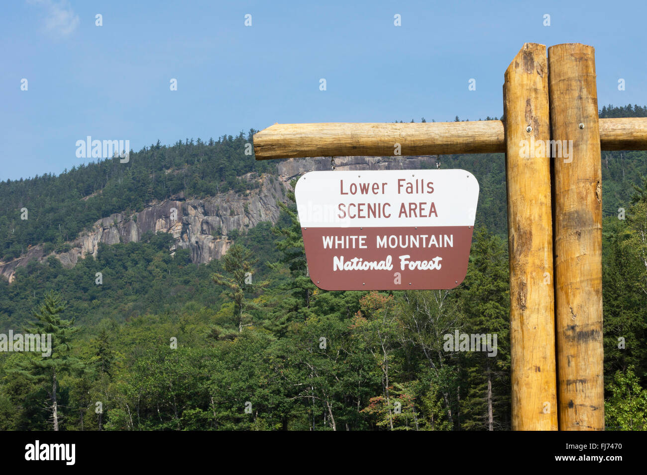 Roadside sign at Lower Falls on the Swift River in the White Mountain ...
