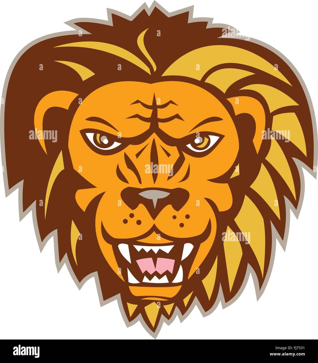 Illustration of an angry lion big cat head growling showing teeth fangs ...