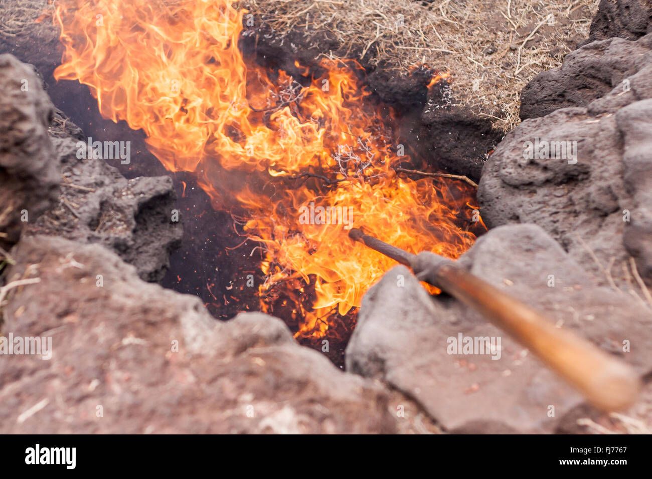 very hot ground where straw stars burning just on contact Stock Photo ...
