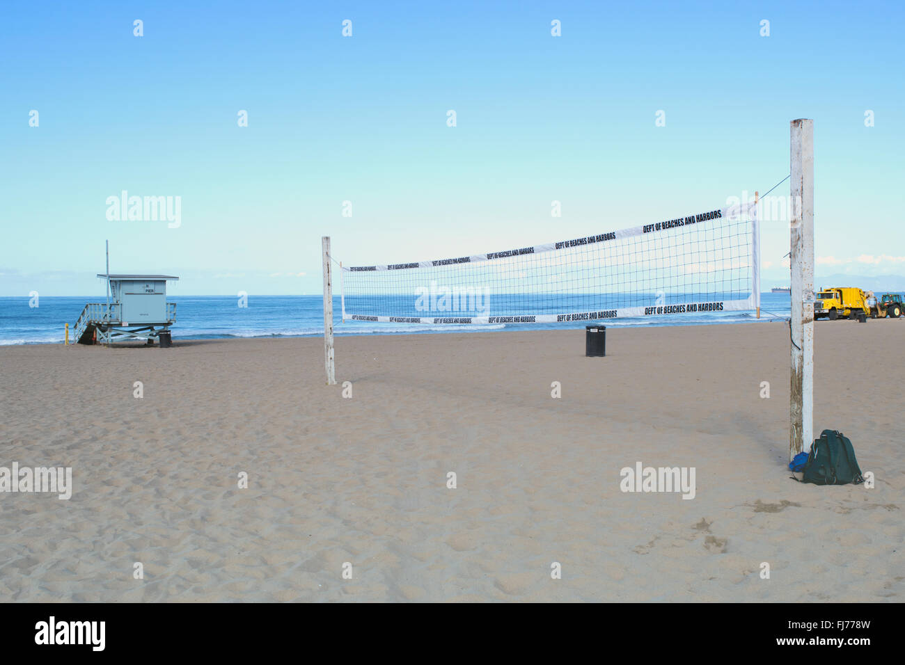 Volleyball net on Santa Monica beach in Los Angeles, California Stock ...