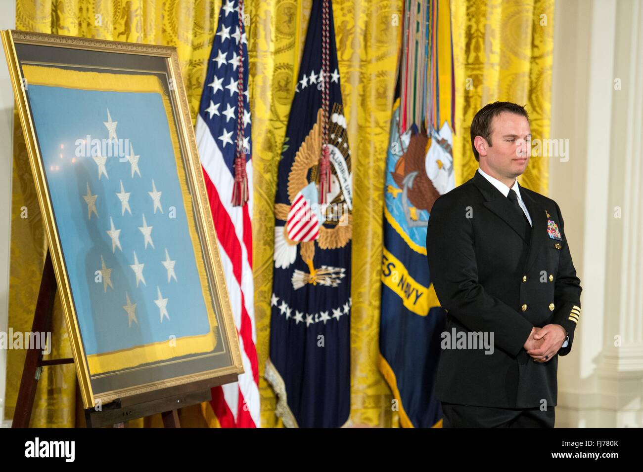 Washington, DC, USA. 29th Feb, 2016. Navy SEAL Edward Byers listens to ...