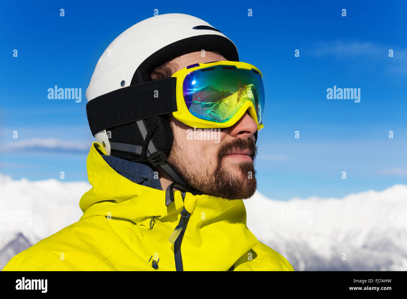 Close portrait of skier man Stock Photo - Alamy