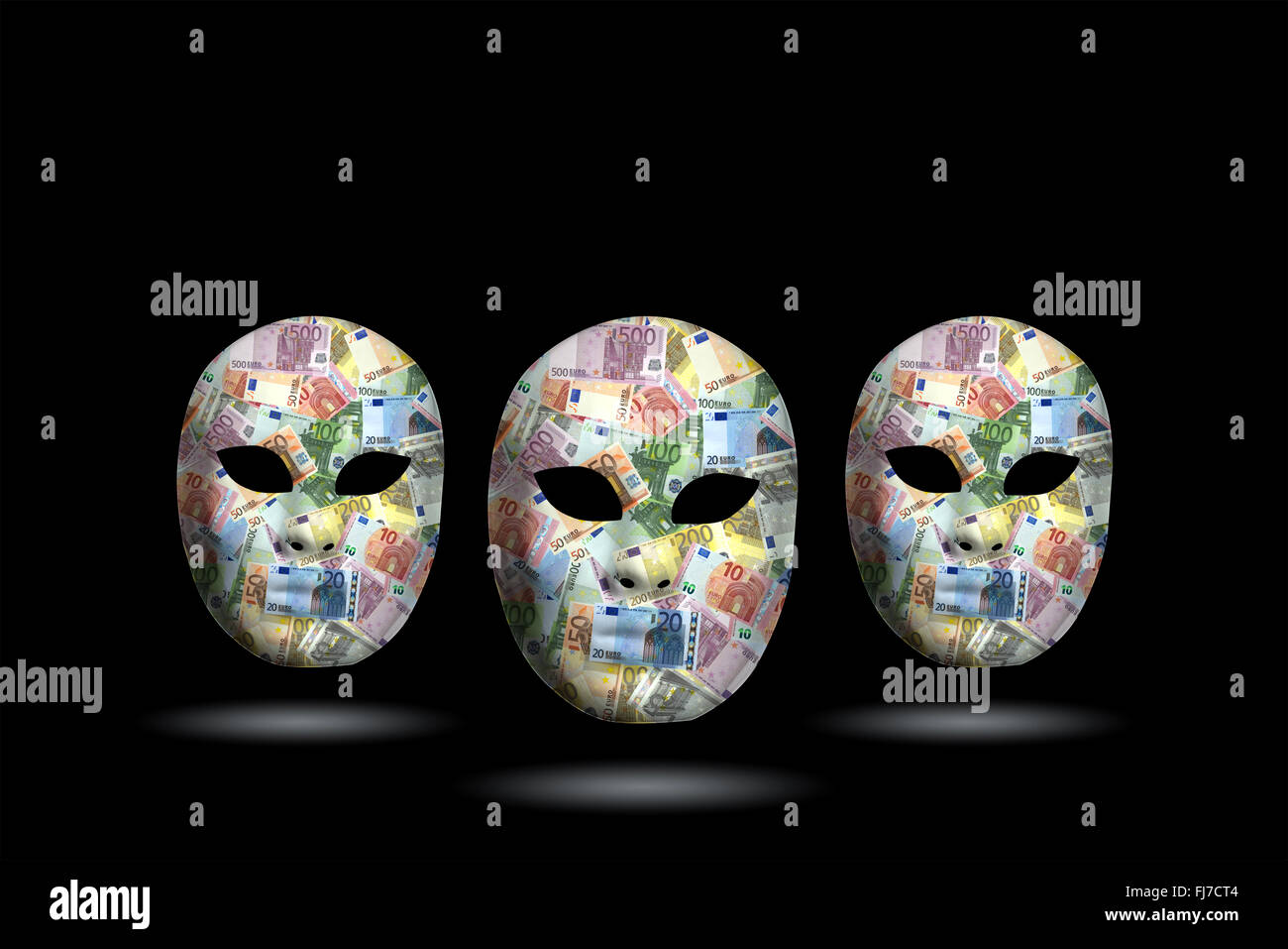 Three mask with money face in black background Stock Photo - Alamy