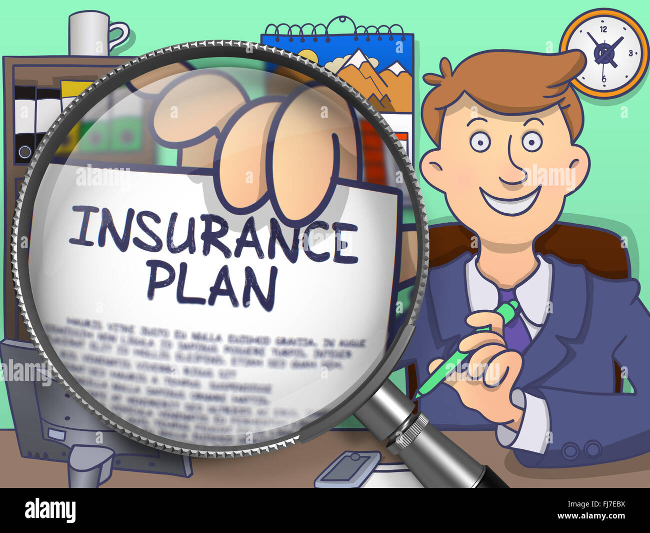 Insurance Plan through Lens. Doodle Design Stock Photo - Alamy
