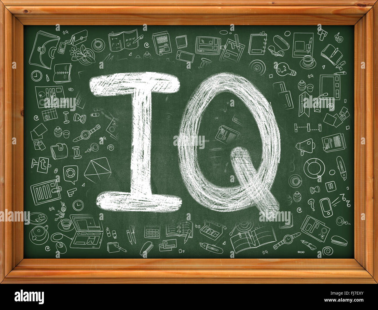 IQ Concept. Green Chalkboard with Doodle Icons Stock Photo - Alamy