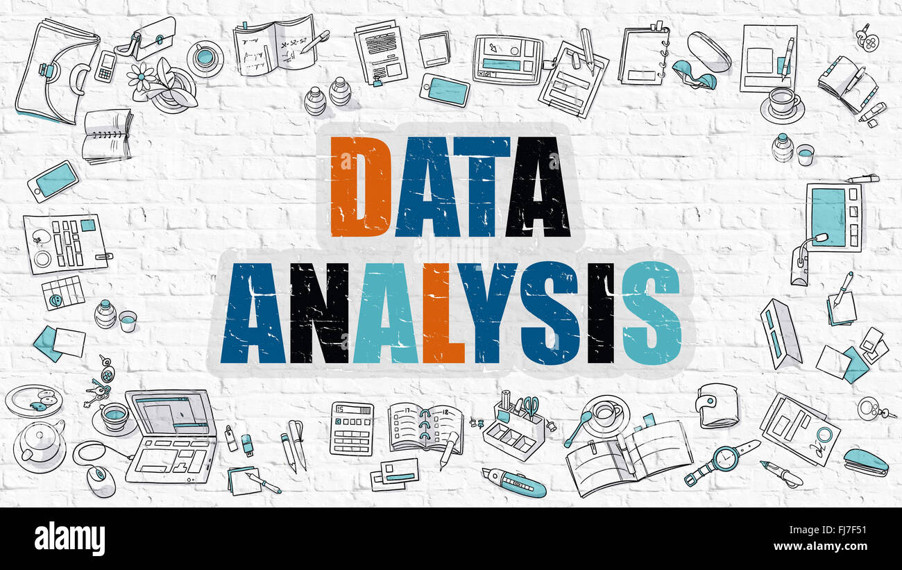 Multicolor Data Analysis on White Brickwall. Doodle Style Stock Photo ...