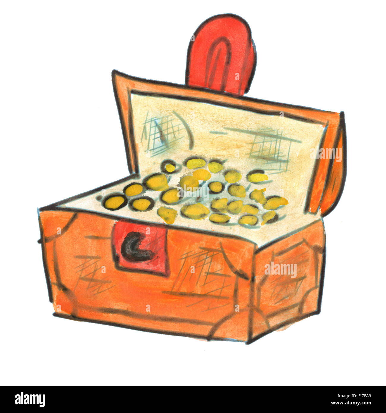orange treasure chest cartoon watercolor isolated Stock Photo - Alamy