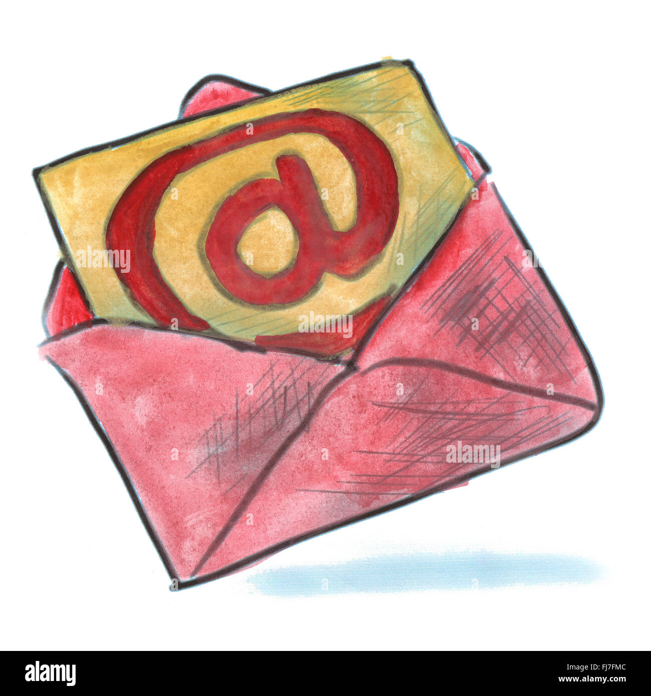 envelope red cartoon watercolor isolated handmade Stock Photo - Alamy