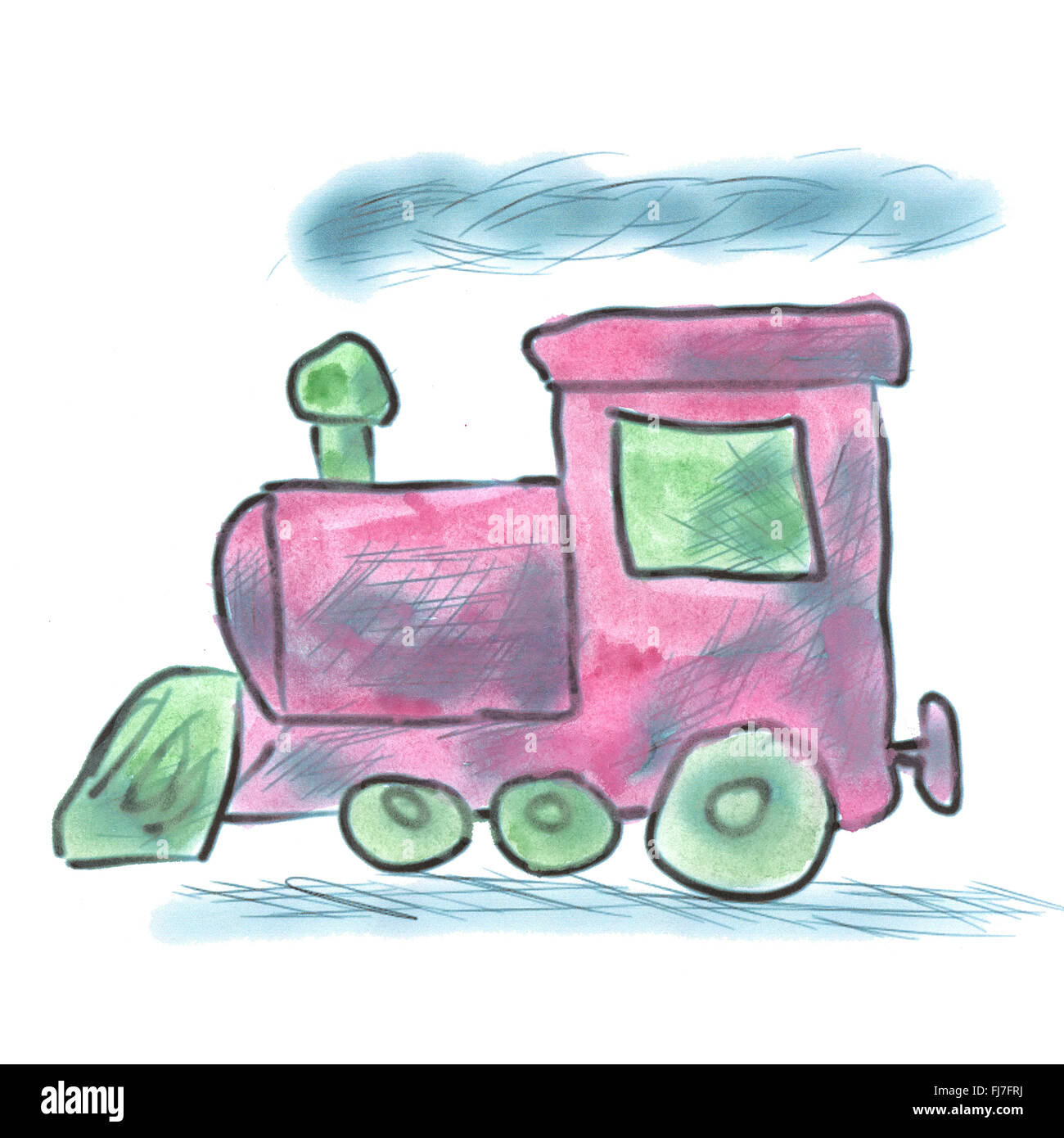 pink watercolor cartoon train isolated handmade Stock Photo - Alamy