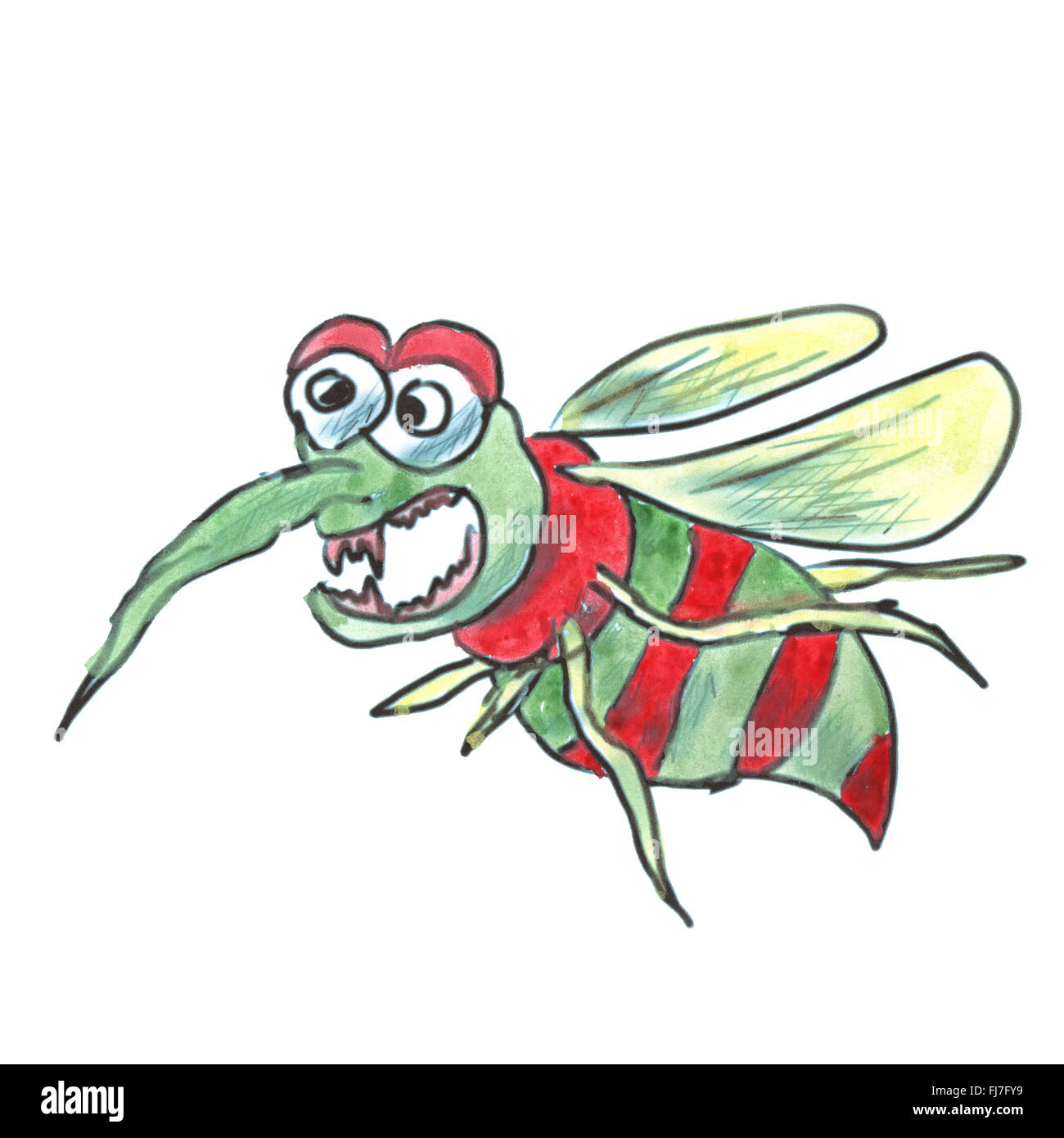 green red angry wasp cartoon watercolor isolated handmade Stock Photo ...