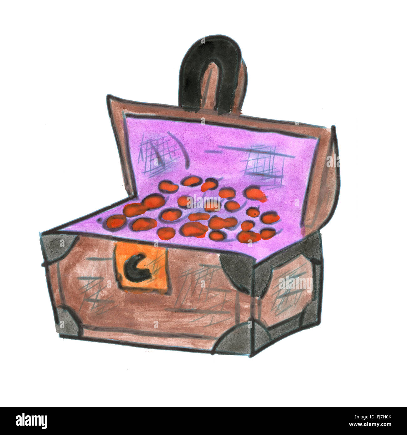 treasure chest cartoon watercolor isolated handmade Stock Photo - Alamy