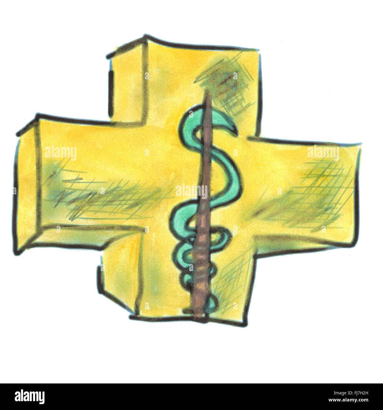 yellow snake Medical cross cartoon watercolor isolated Stock Photo - Alamy