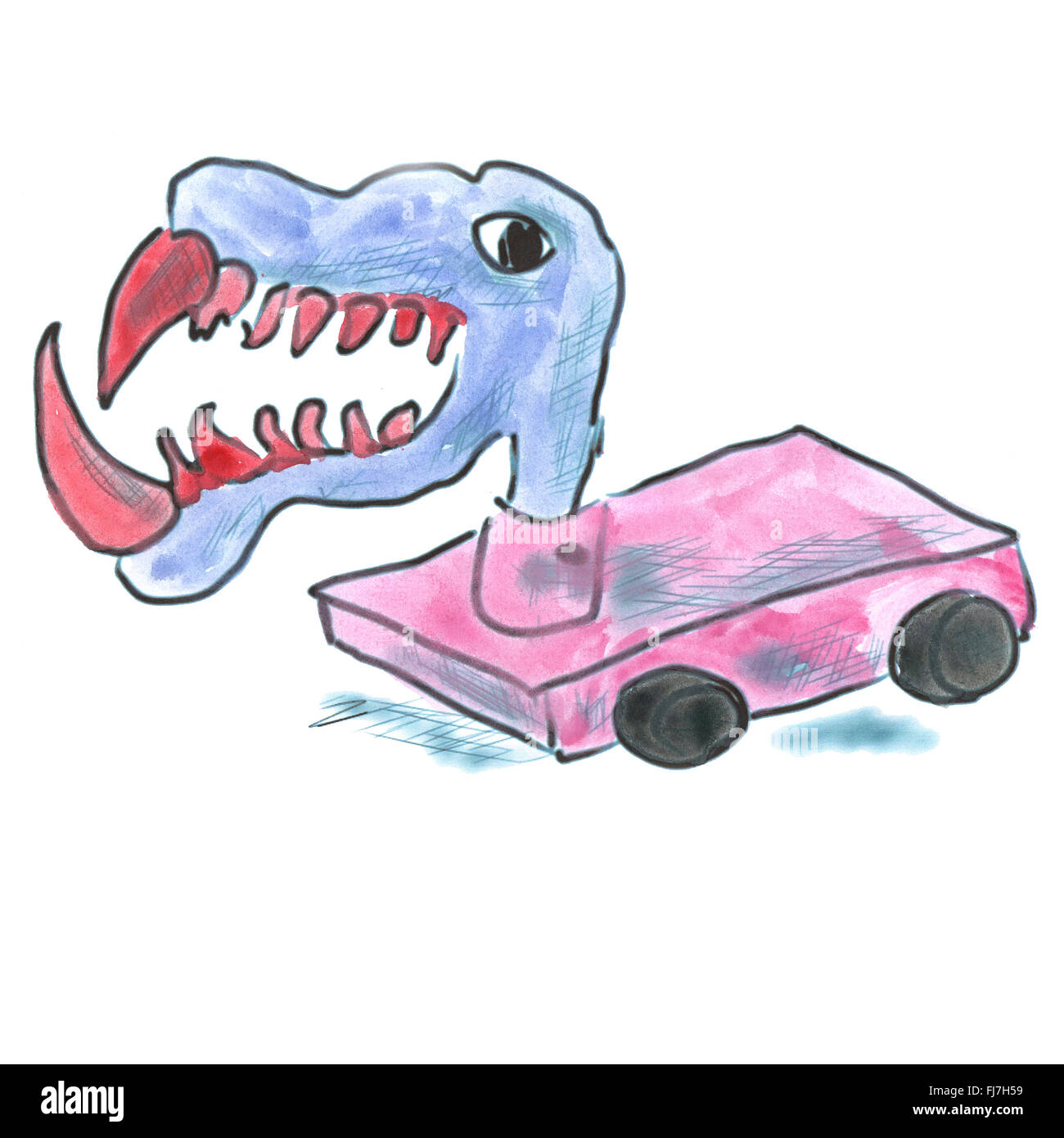 terrible toy on wheels with red fangs cartoon watercolor isolate Stock ...
