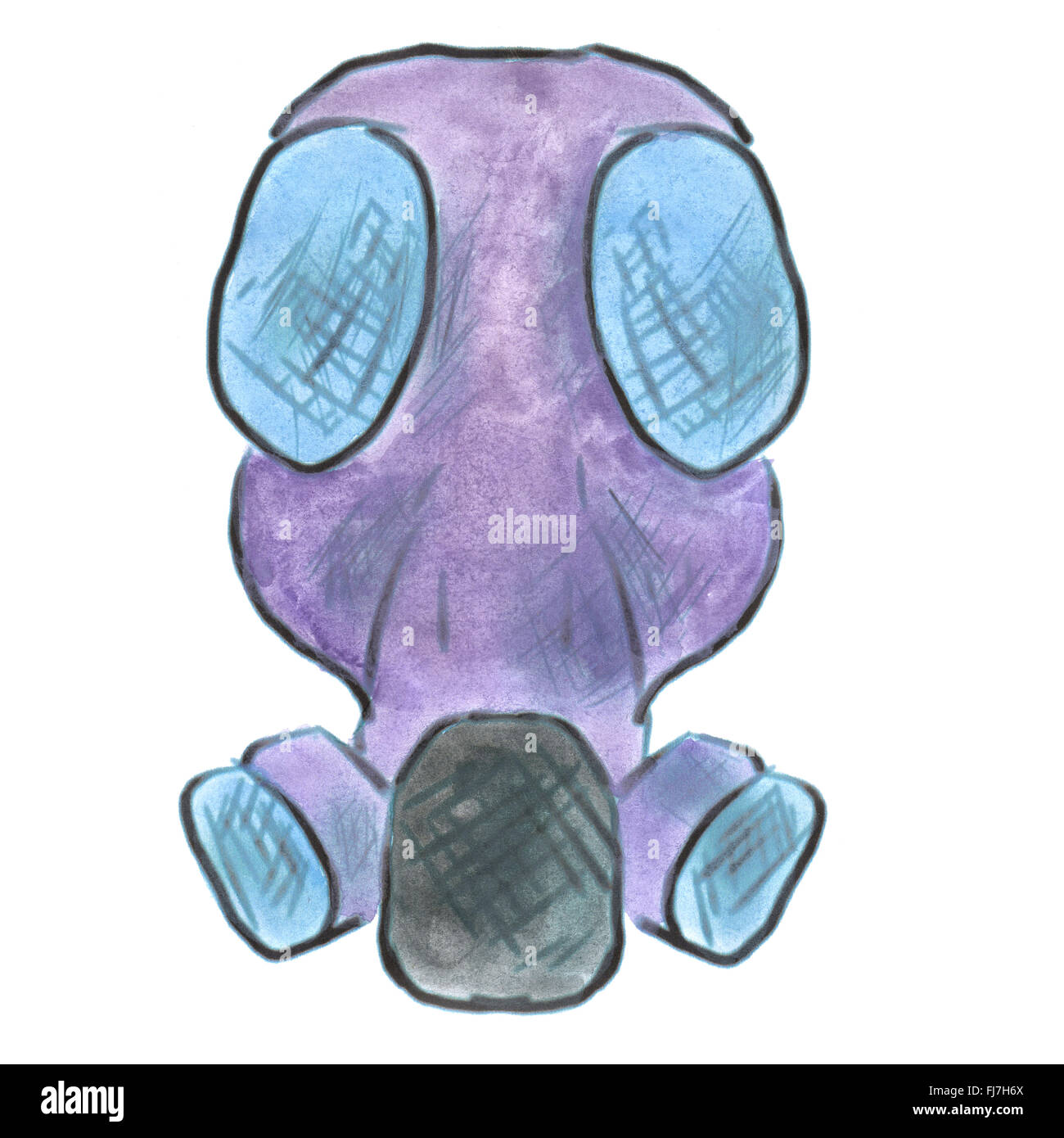 Military gas mask purple cartoon watercolor isolated Stock Photo - Alamy