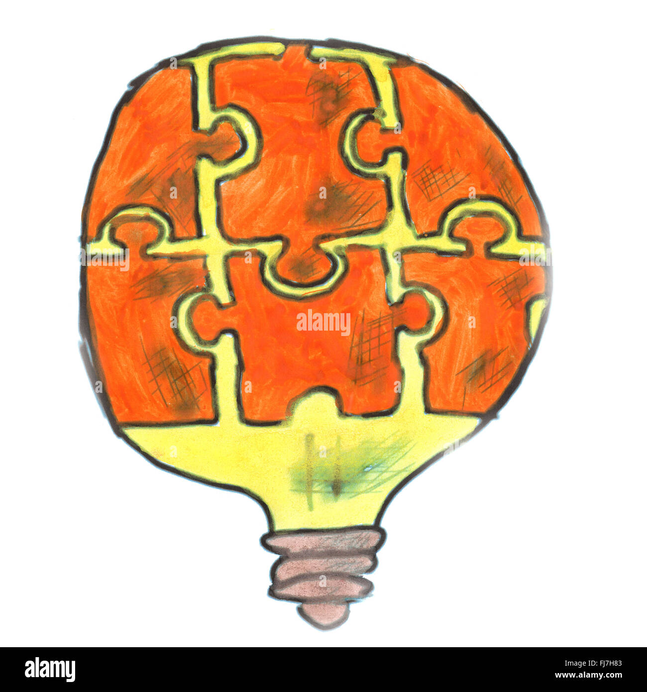 Orange puzzle in bulb cartoon watercolor isolated Stock Photo - Alamy