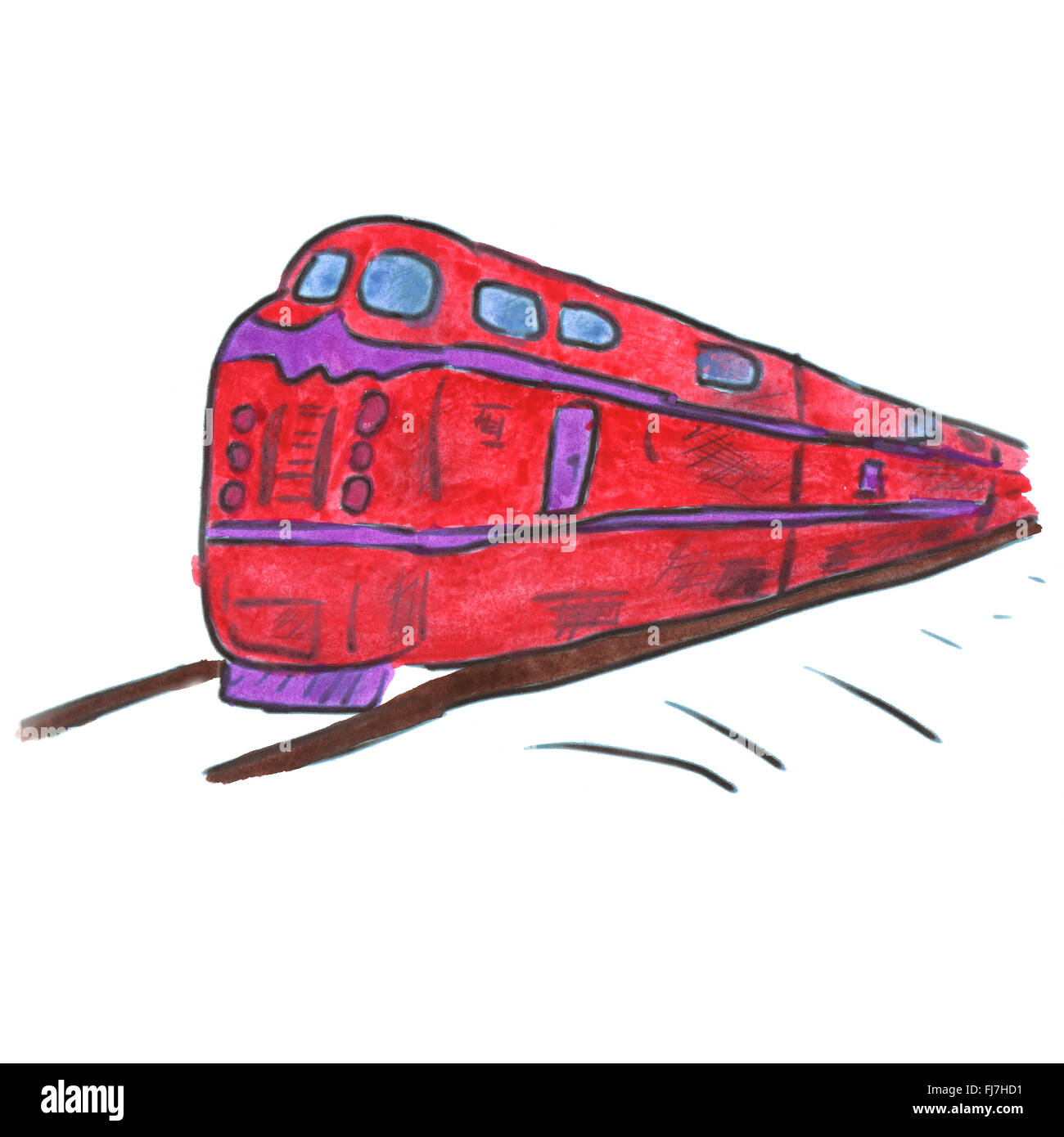 red train cartoon watercolor isolated Stock Photo - Alamy
