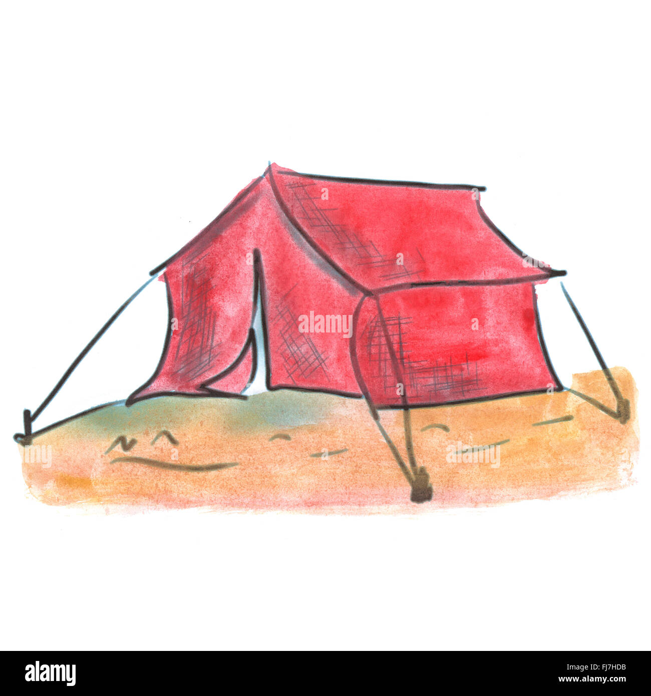 red tent cartoon watercolor isolated Stock Photo - Alamy