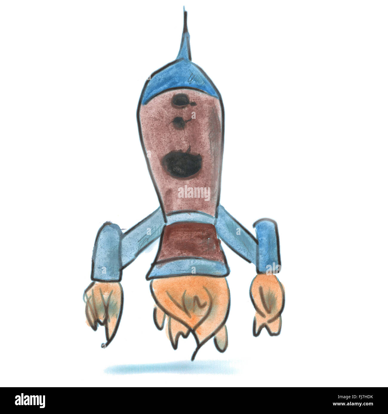 Brown Blue Rocket cartoon watercolor isolated Stock Photo - Alamy