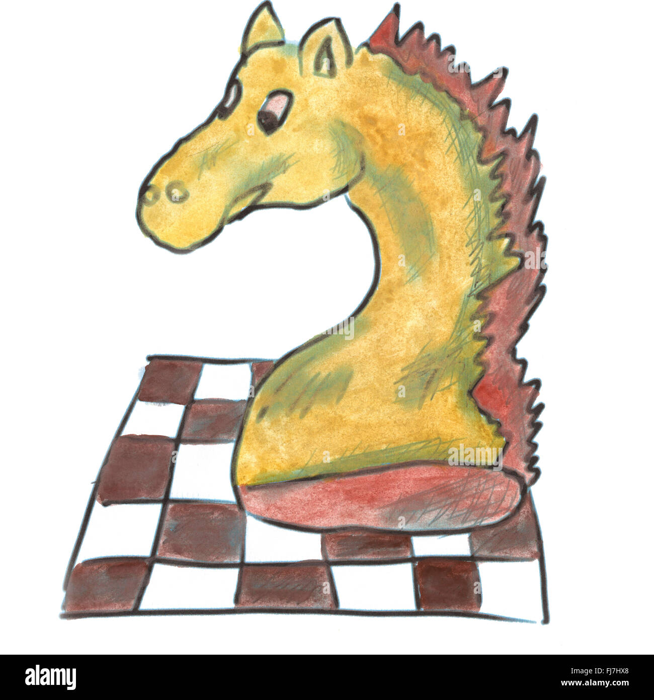 yellow watercolor cartoon chess knight isolated Stock Photo - Alamy