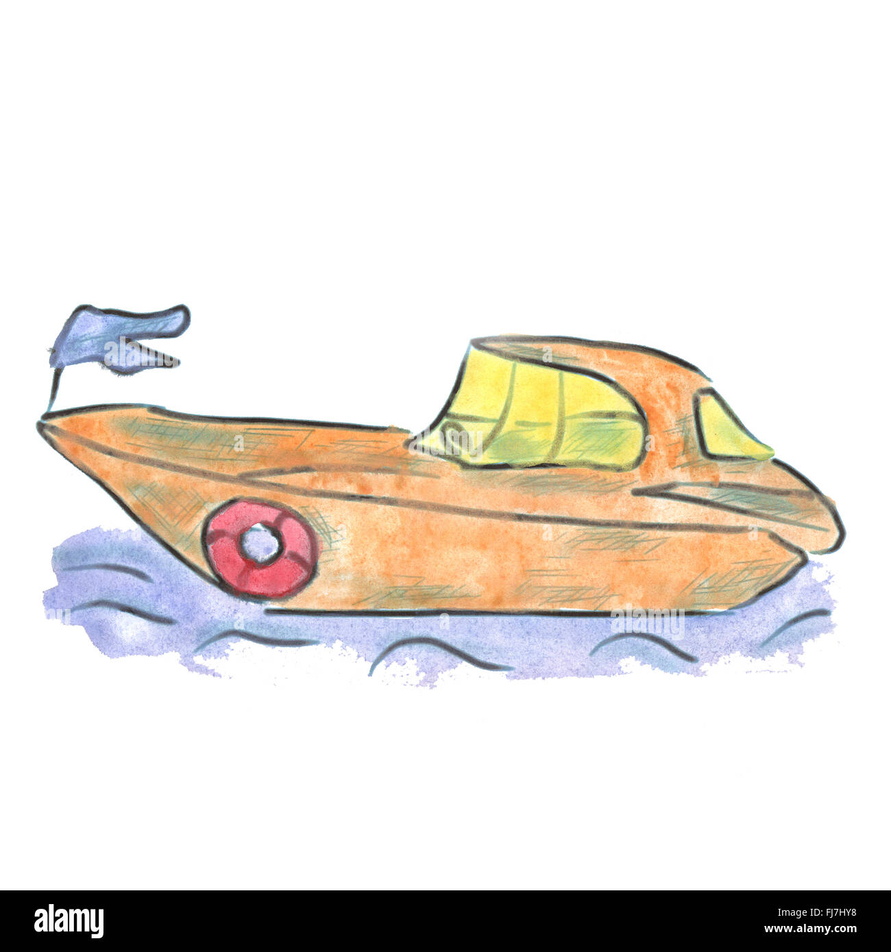 yellow motorboat cartoon watercolor isolated Stock Photo - Alamy
