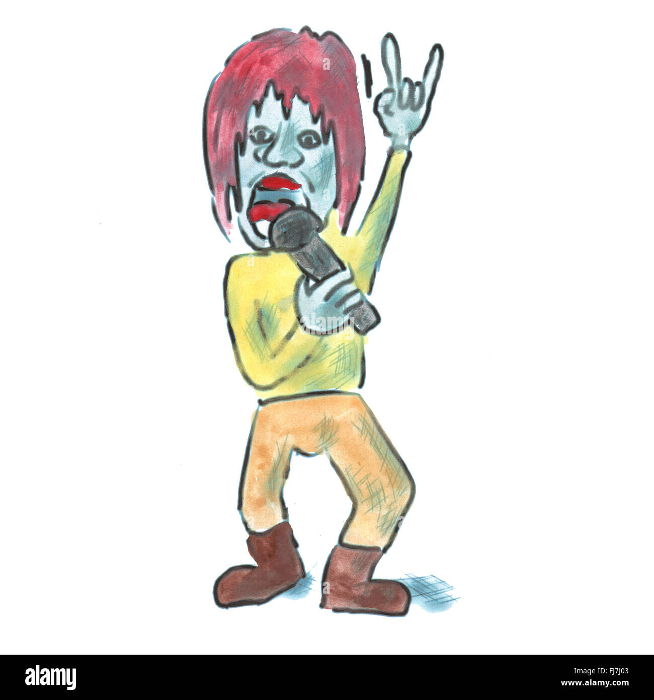 singer in a yellow shirt cartoon watercolor isolated Stock Photo - Alamy