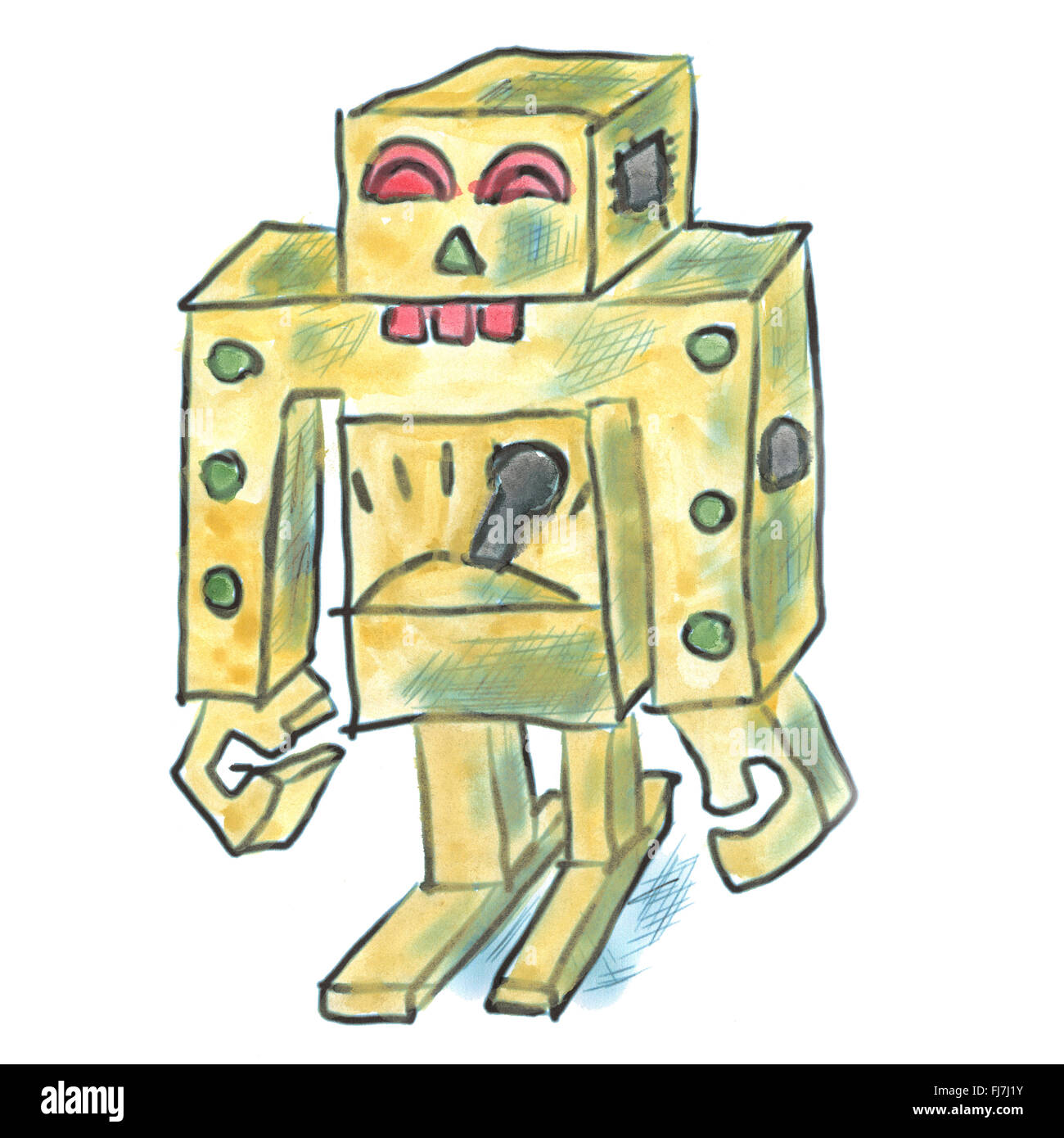 yellow robot toys cartoon watercolor isolated Stock Photo - Alamy
