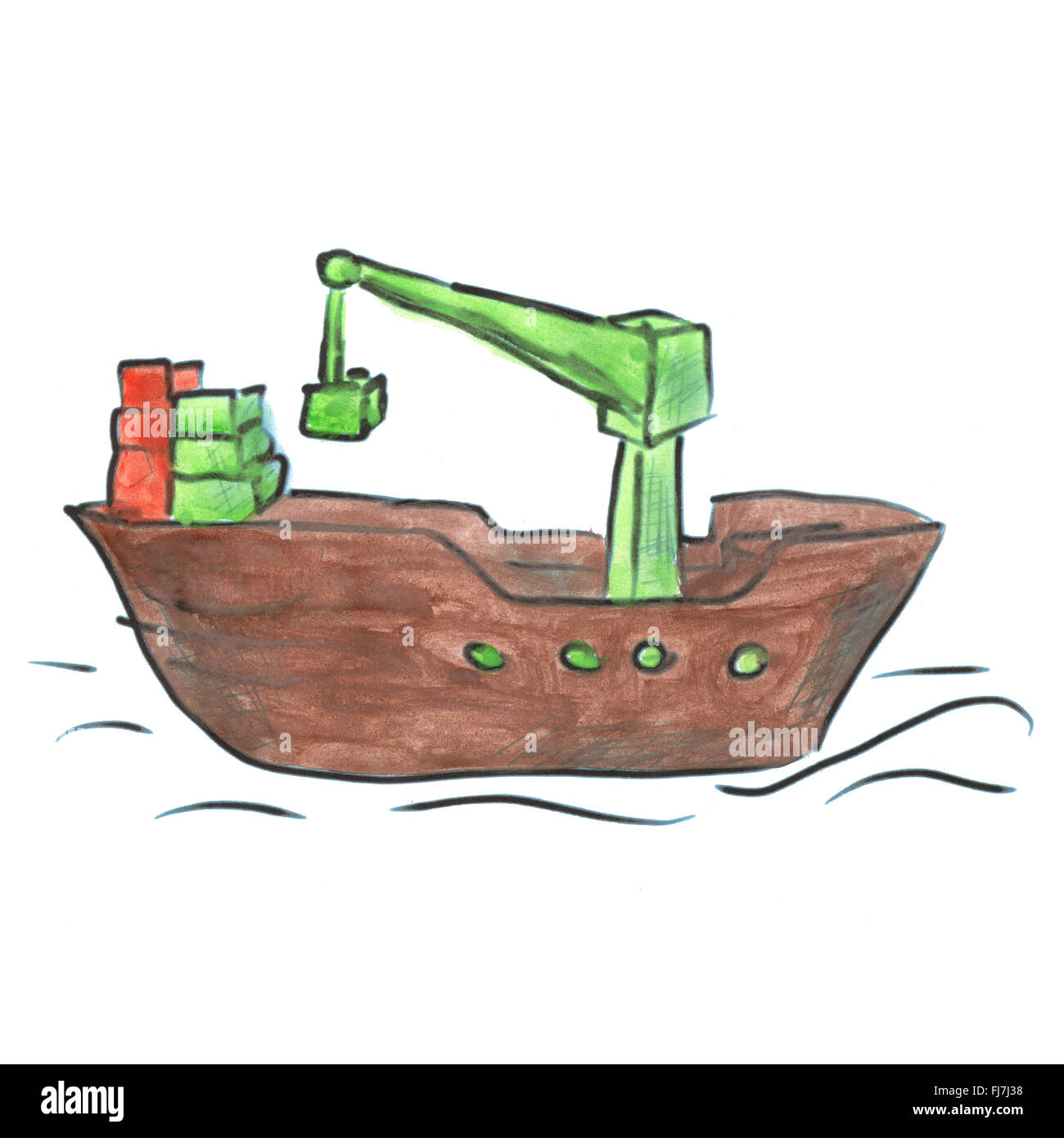 brown cargo boat cartoon watercolor isolated Stock Photo - Alamy