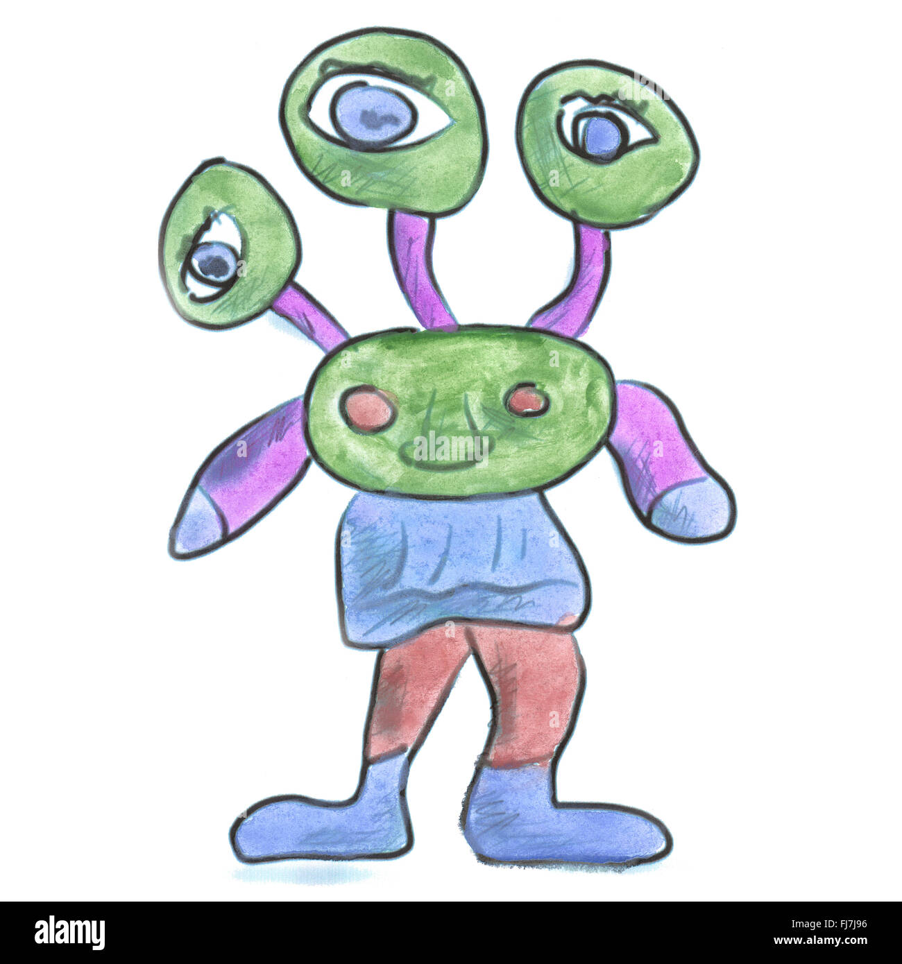 Green alien cartoon watercolor isolated Stock Photo - Alamy