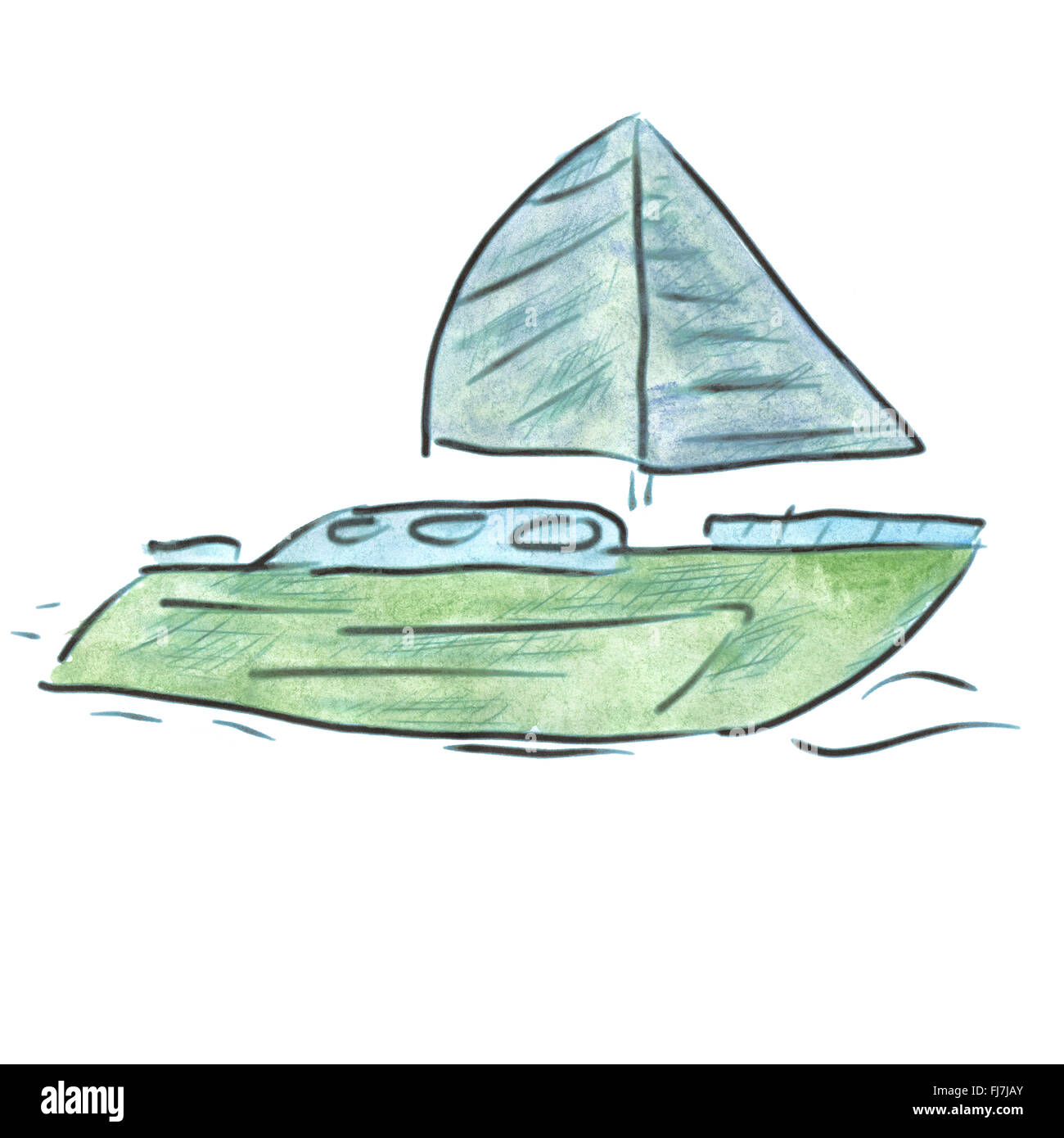 Green boat cartoon watercolor isolated Stock Photo - Alamy