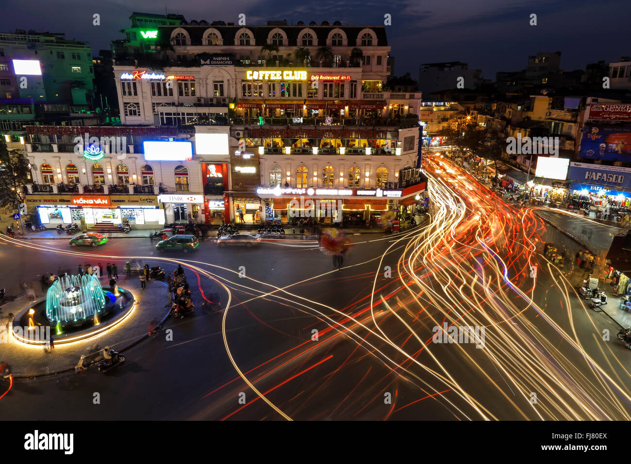 Hanoi, Vietnam - February 2016. View of a busy intersection in the Old ...