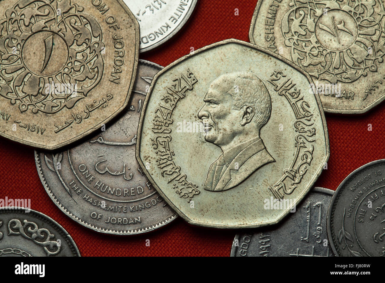 Coins of Jordan. King Hussein bin Talal of Jordan depicted in the ...
