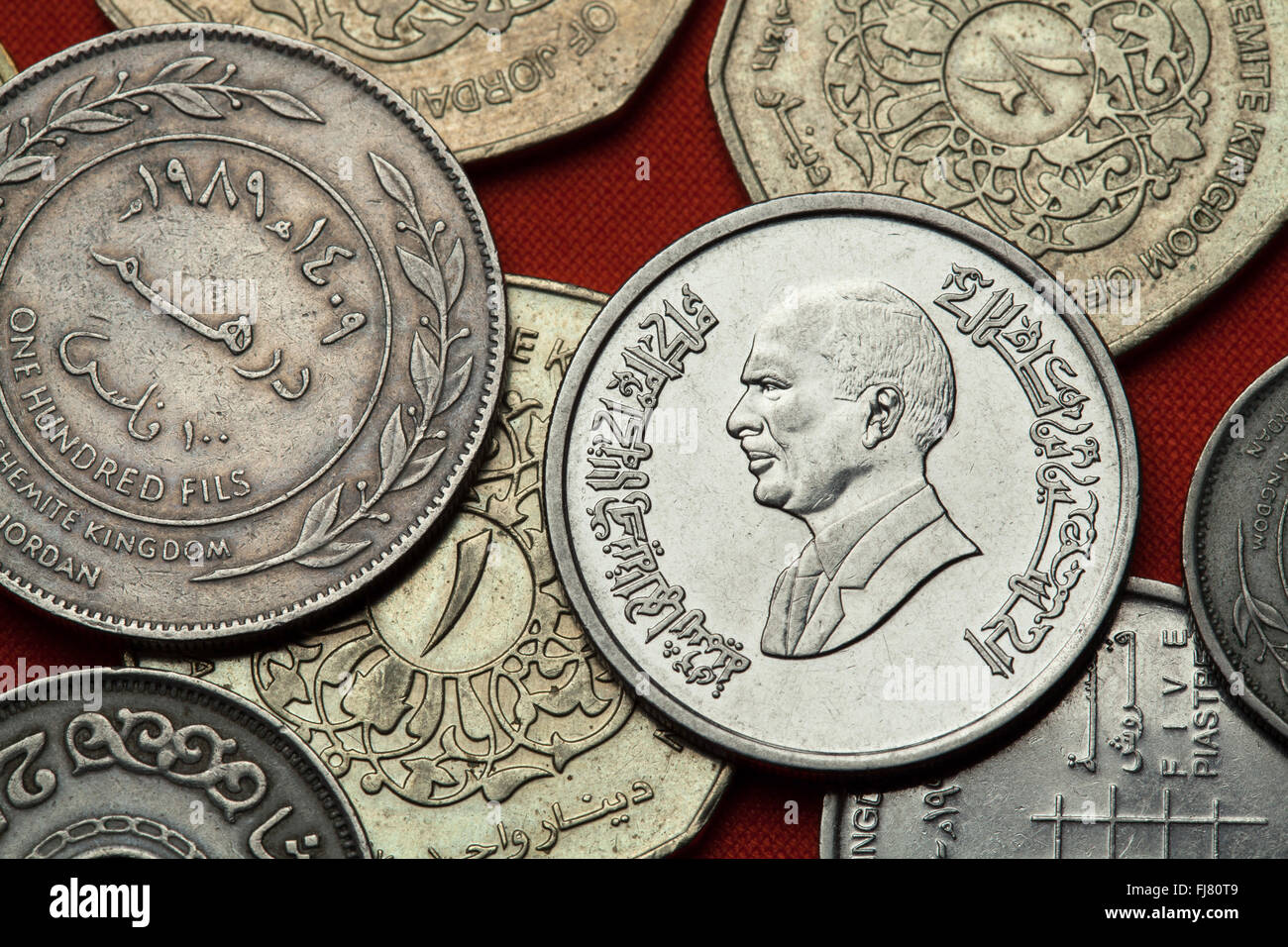 Coins of Jordan. King Hussein bin Talal of Jordan depicted in the ...