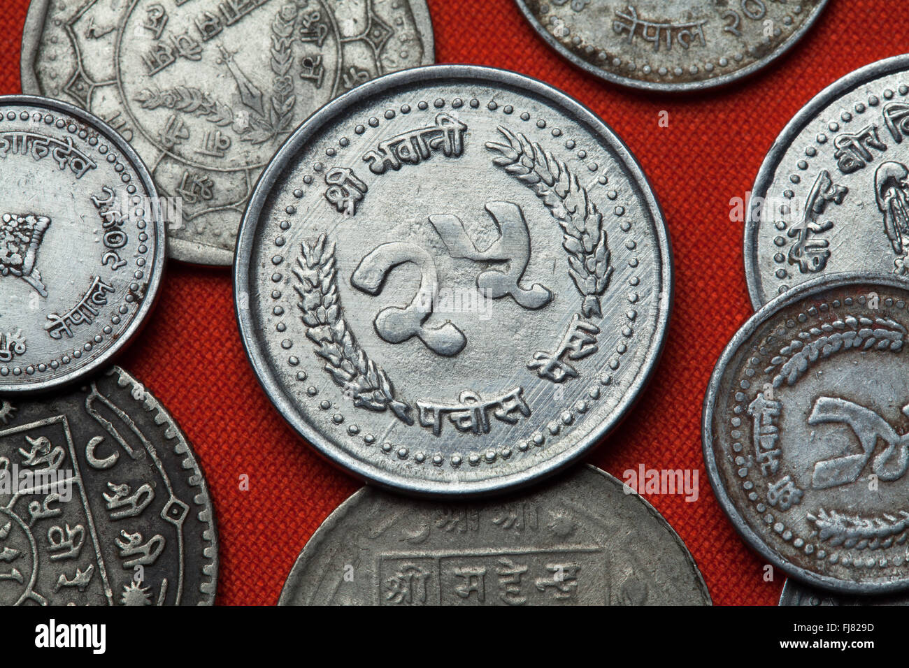 Coins of Nepal. Nepalese 25 paisa coin Stock Photo - Alamy