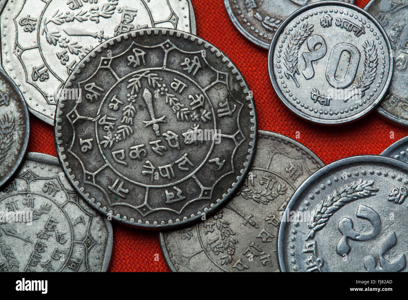 Coins of Nepal. Nepalese rupee coins Stock Photo - Alamy