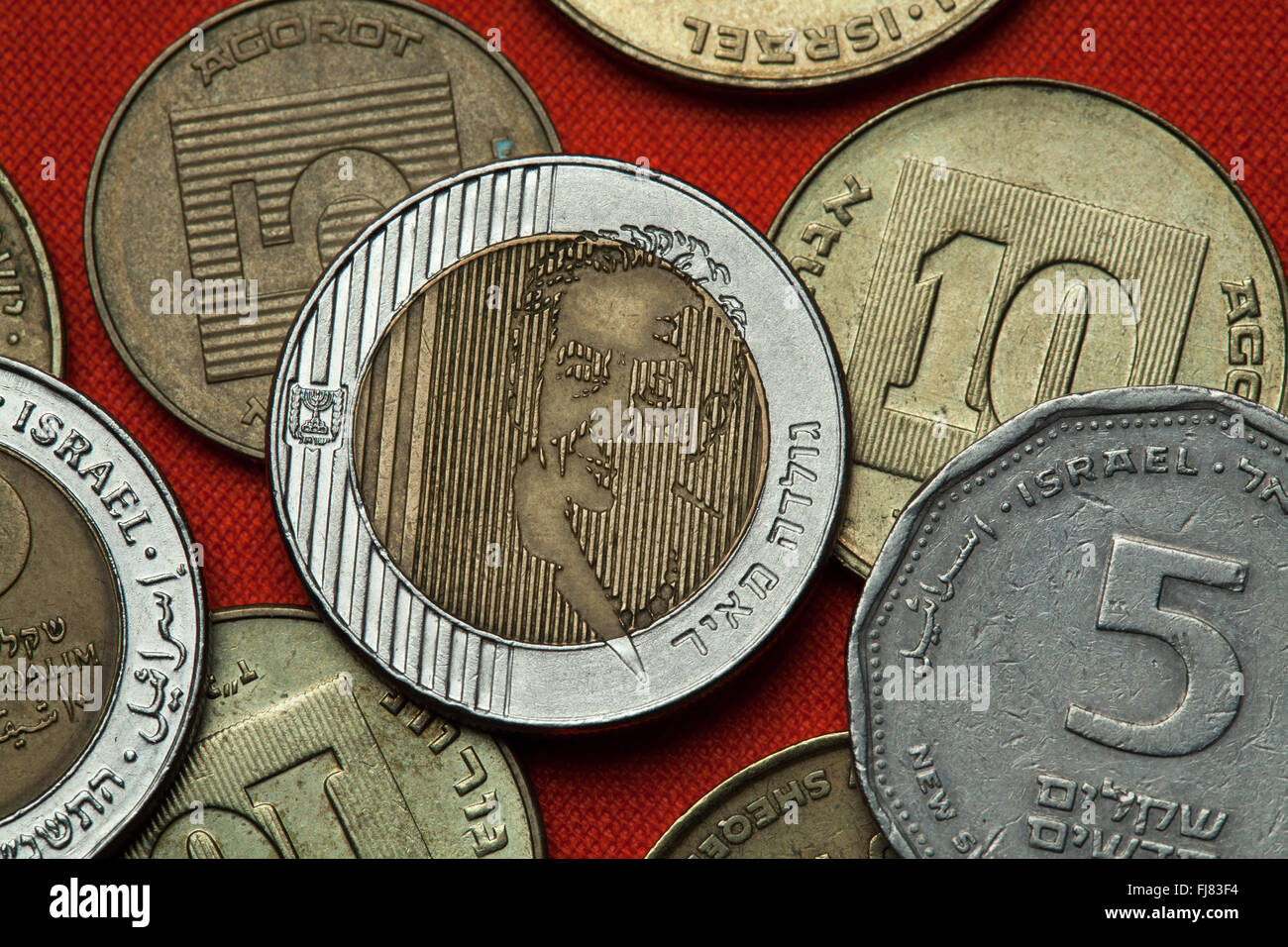 Coins of Israel. Prime Minister of Israel Golda Meir depicted in the ...