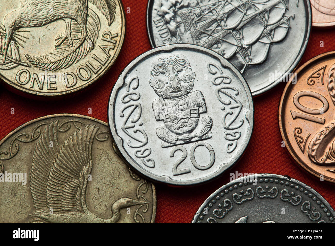 Coins of New Zealand. Maori carving of Pukaki depicted in the New ...