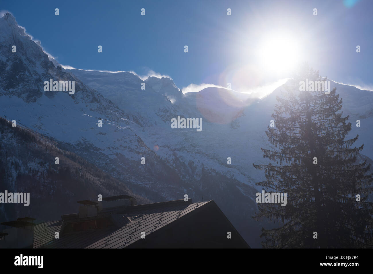 French alps mountain peaks covered with fresh snow. Winter landscape ...