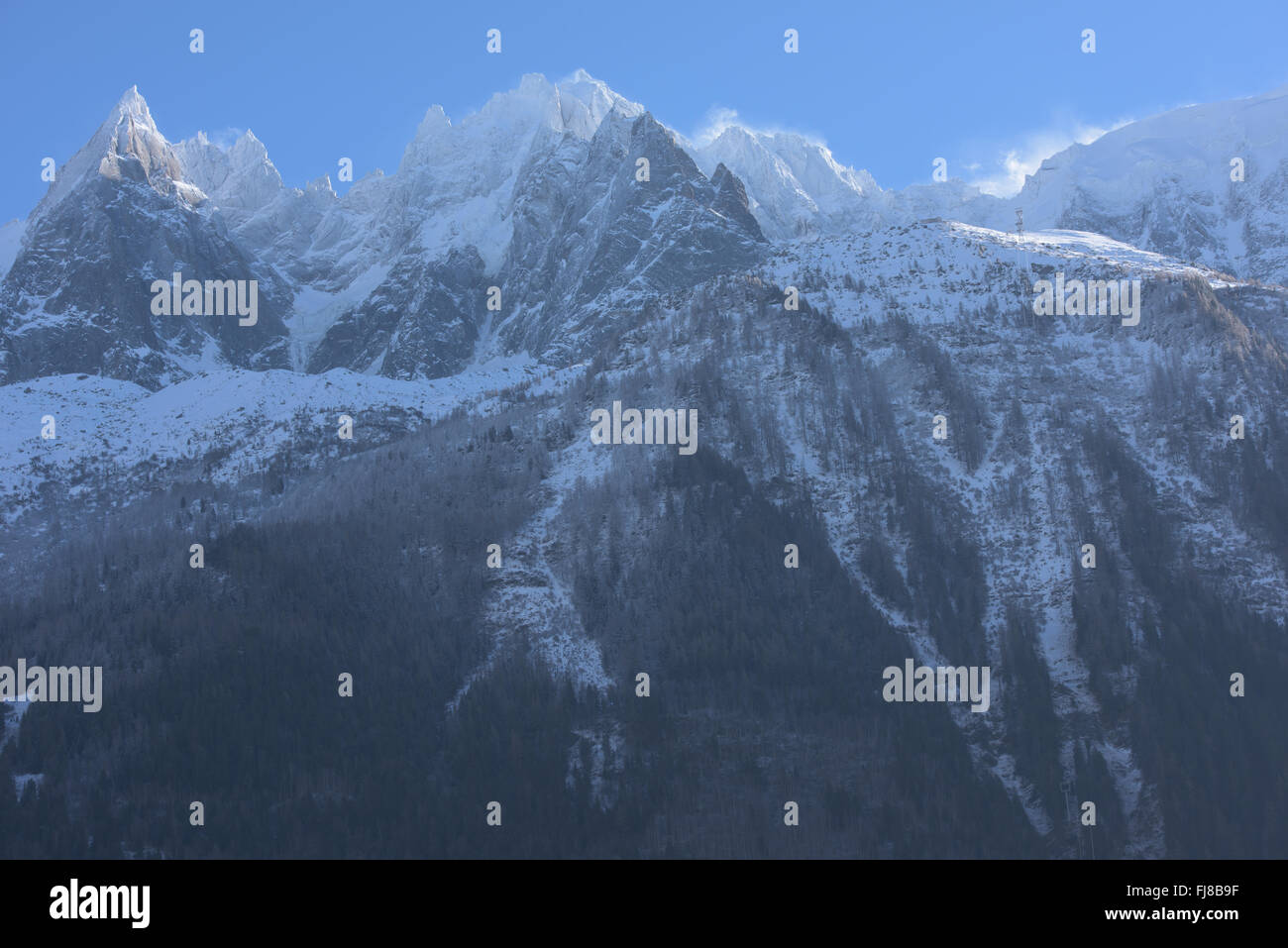 French alps mountain peaks covered with fresh snow. Winter landscape ...