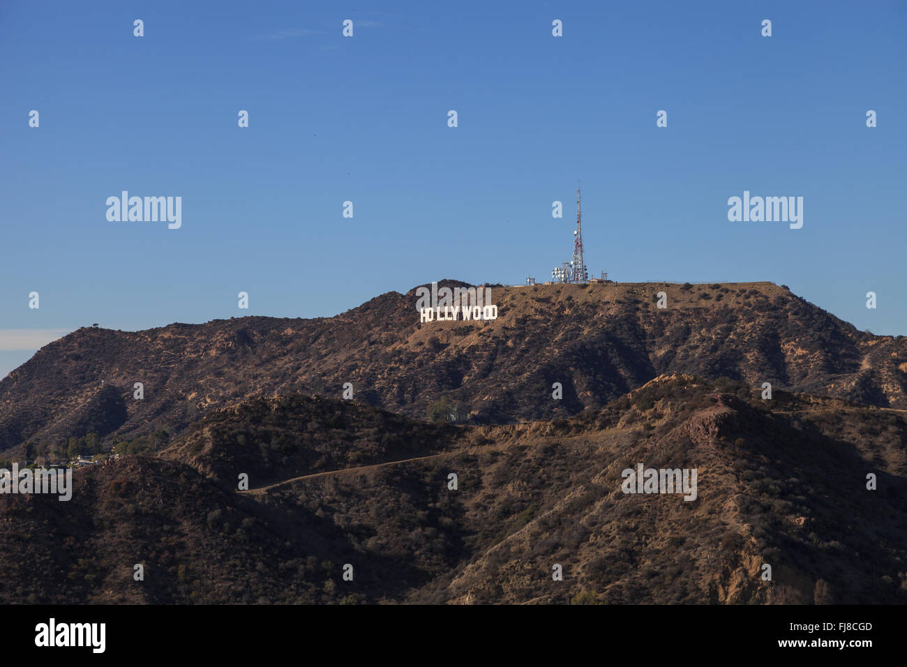 Hollywood sign from a viewer, located in Mount Lee, stretches 45 feet tall and 350 feet long ...