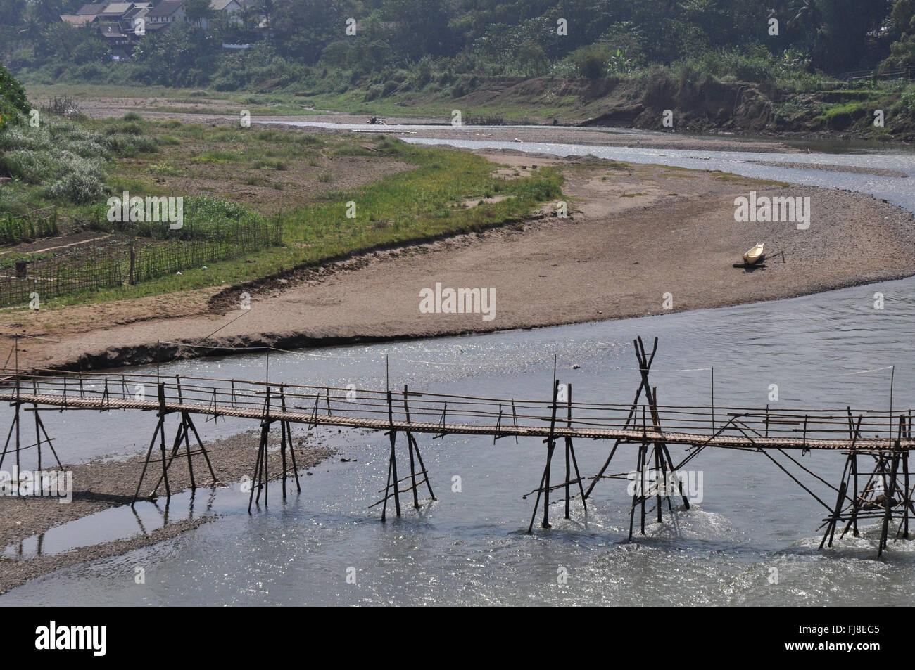 Bamboo bridge across the Nam Kham River, Luang Prabang, Laos Stock ...