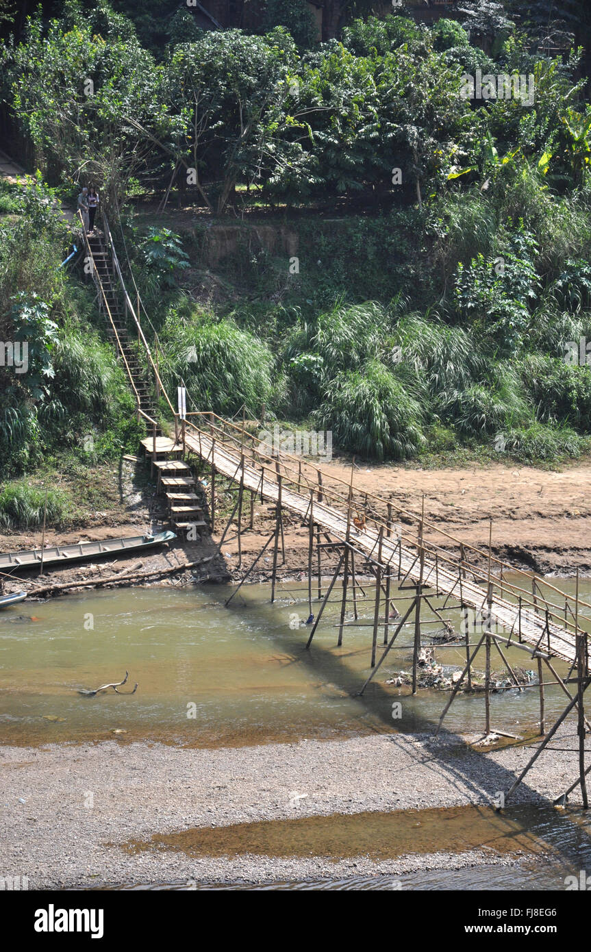 Lao bamboo river bridge hi-res stock photography and images - Alamy