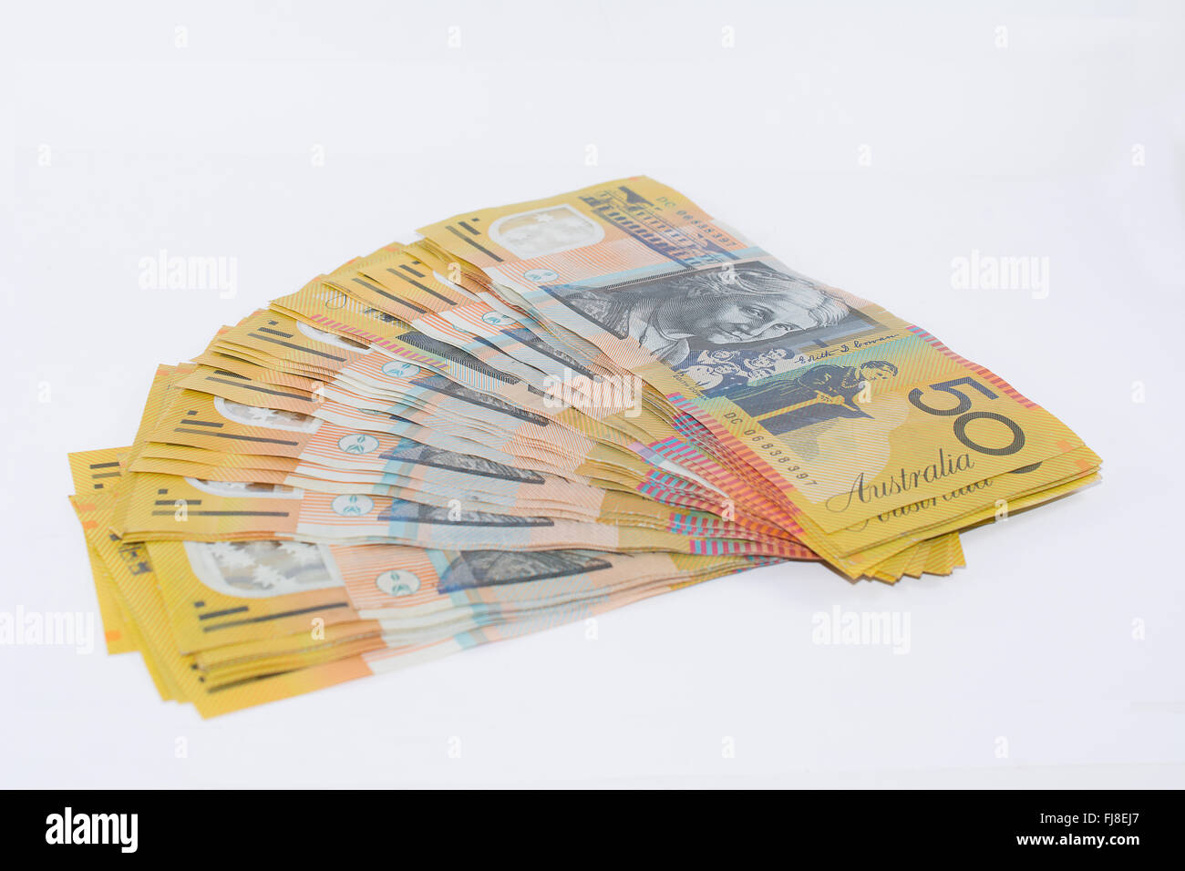 Pile of Australian Fifty Dollar Banknotes Isolated on White Stock Photo ...