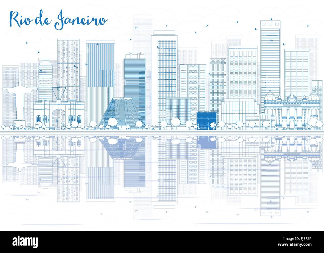 Outline Rio de Janeiro skyline with blue buildings. Vector illustration ...