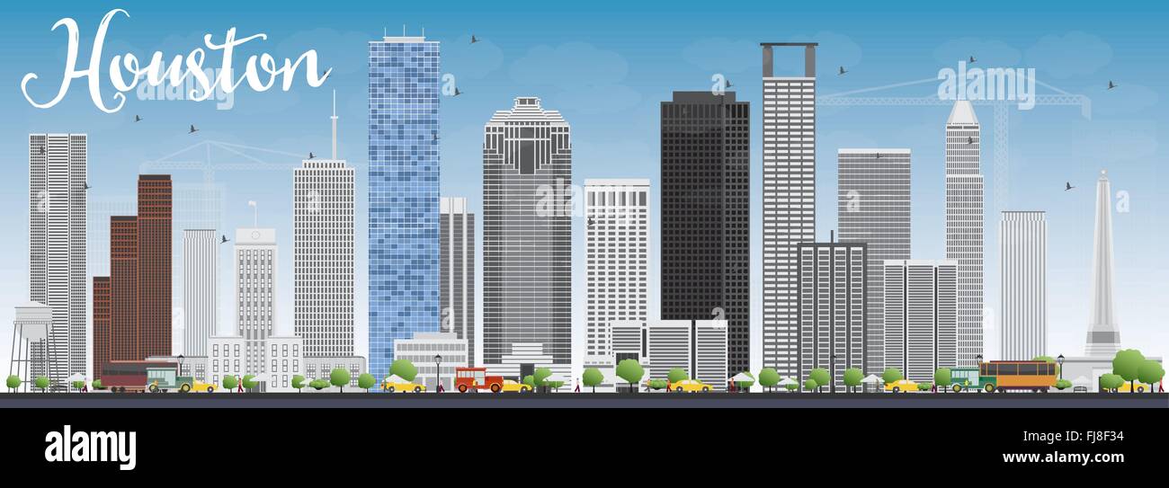 Houston Skyline with Gray Buildings and Blue Sky. Vector Illustration ...